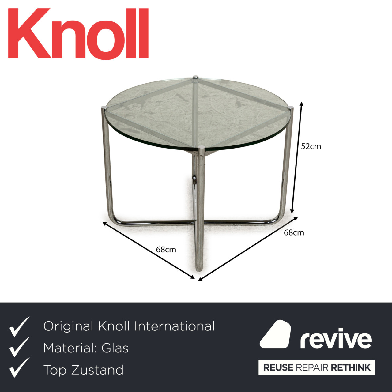 Knoll International MR Table Glas Couchtisch Silber | Designermöbel ...